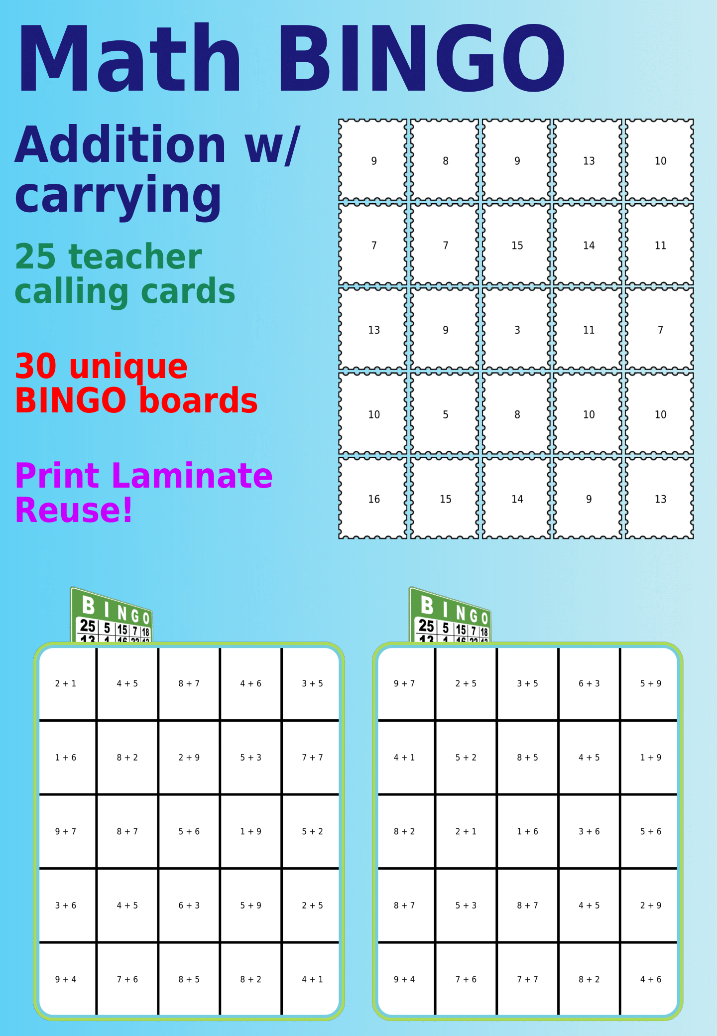 Math Addition BINGO (PDF)