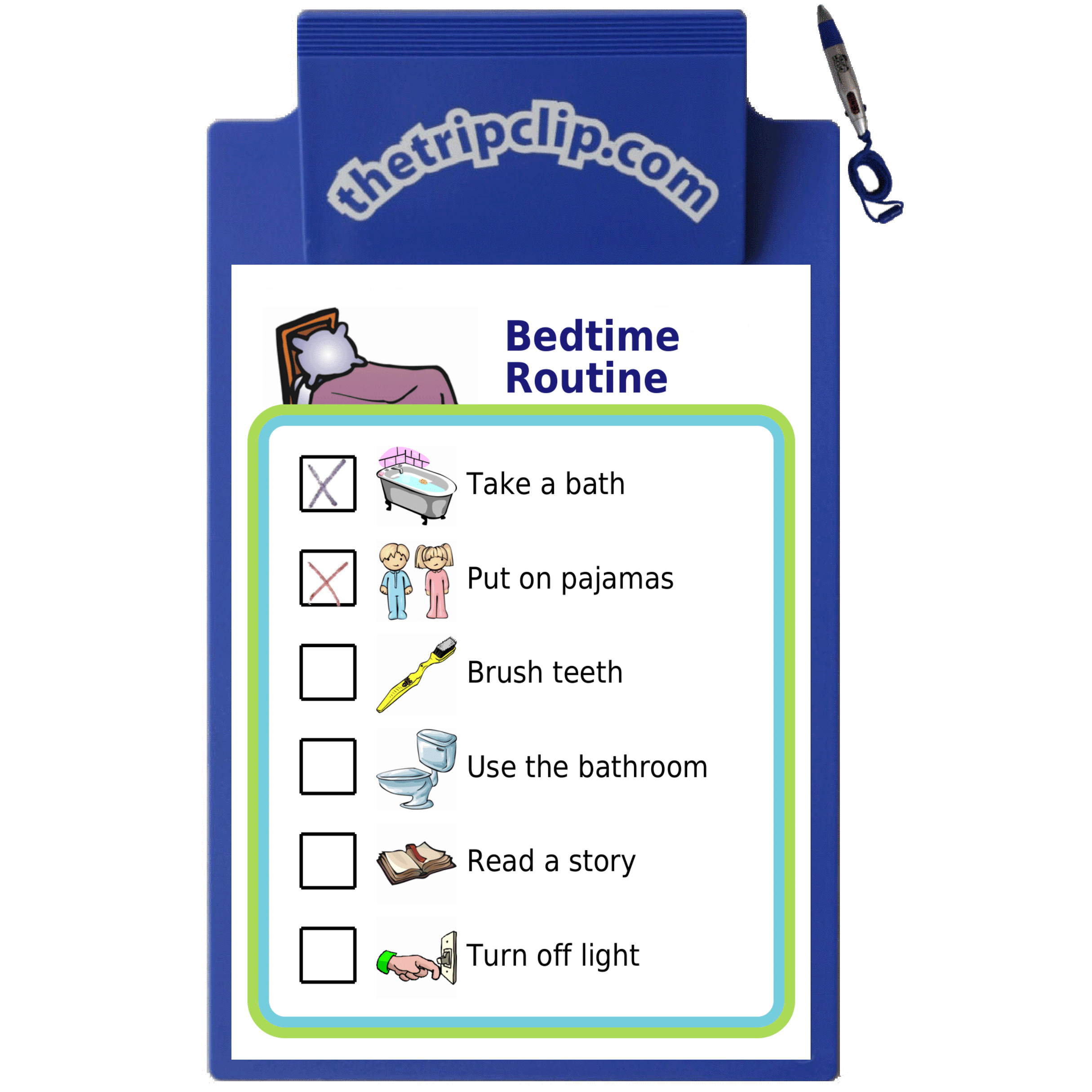 Editable Bedtime Routine Checklists w/ Kid Clipboard & 4-Color Pen