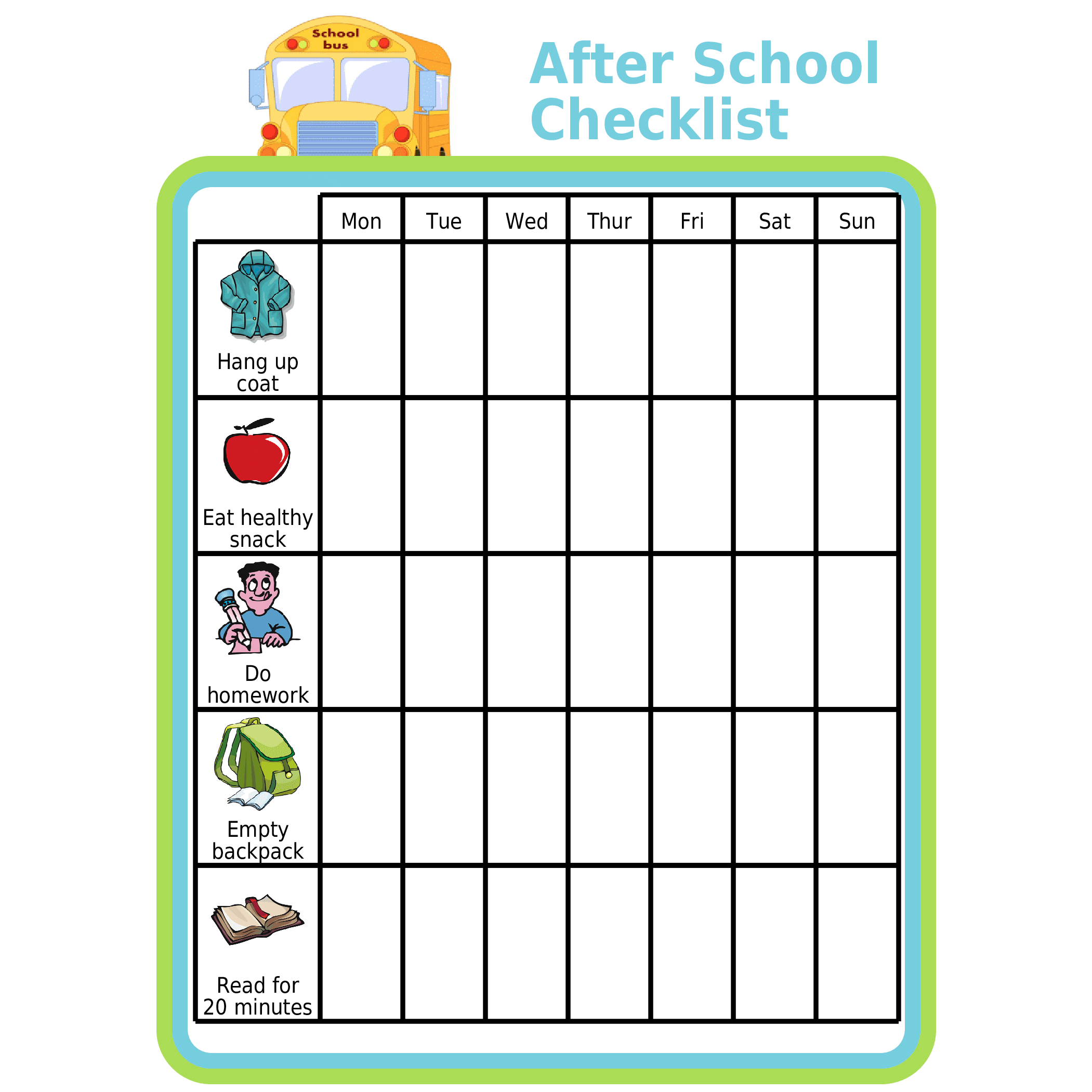 After School Picture Checklist: Edit | Print | Go Mobile