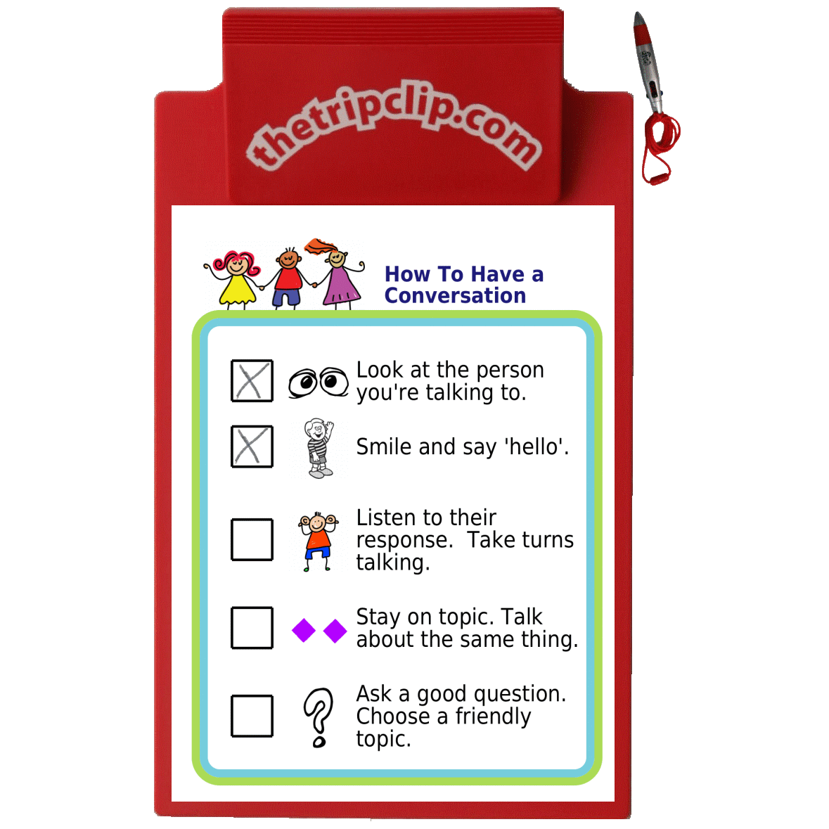 Editable Social Skills Checklists w/ Kid Clipboard & 4-Color Pen