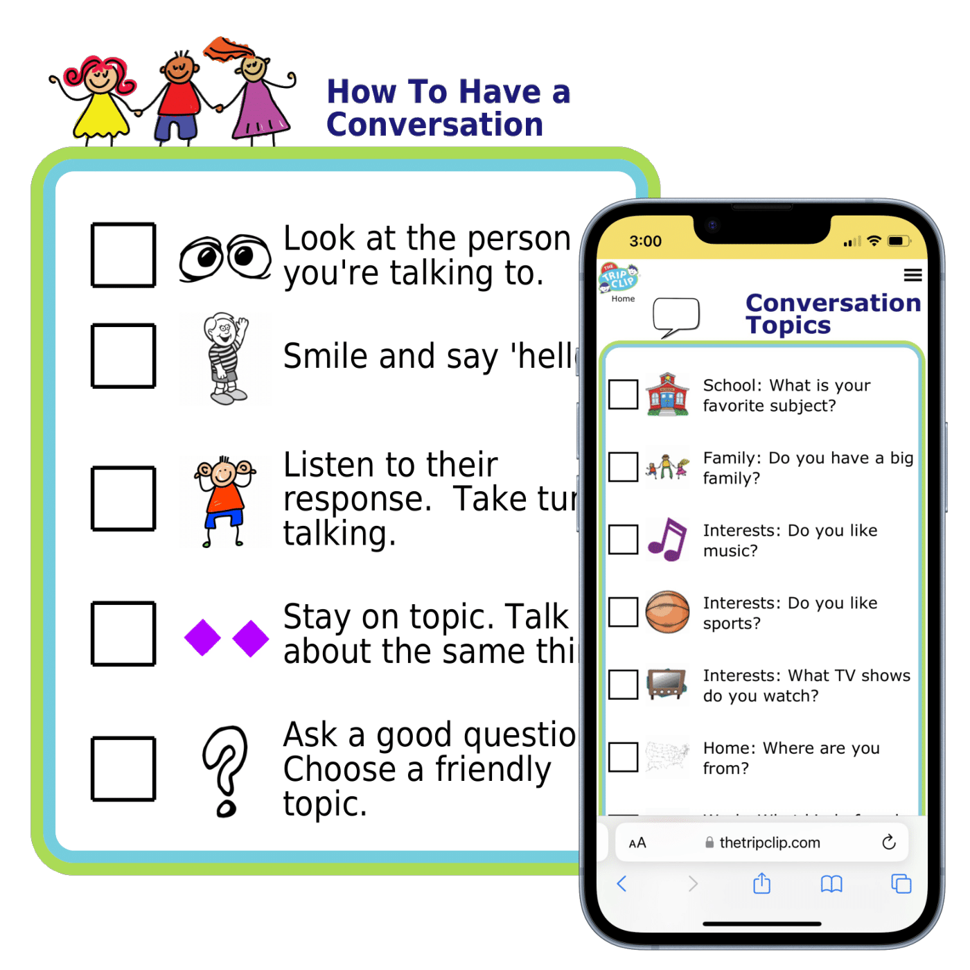 Editable Social Skills Checklists w/ Pictures: Mobile & Printed