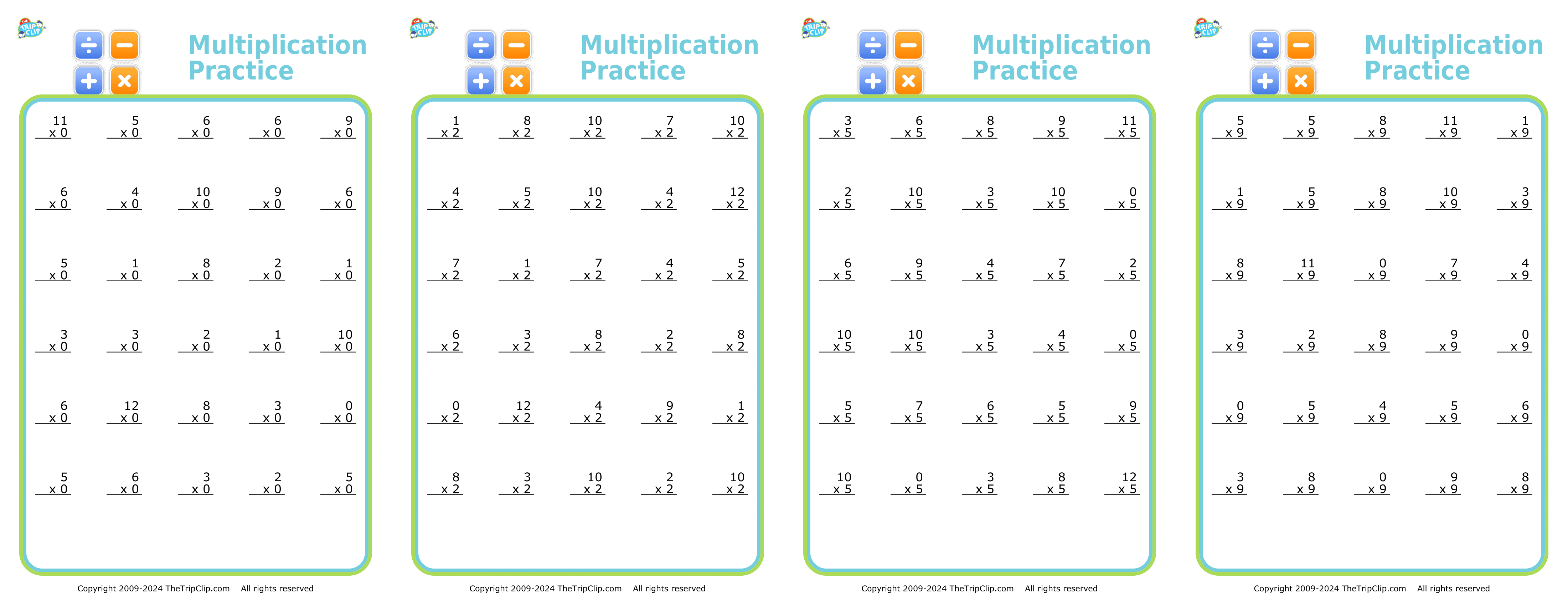Math: 1-12 Digit Multiplication (PDF)