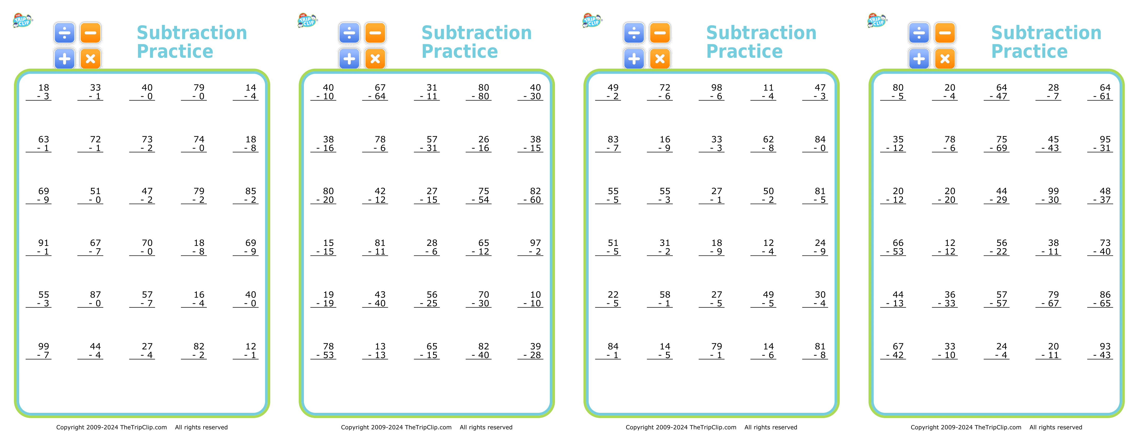 Double Digit Subtraction Practice