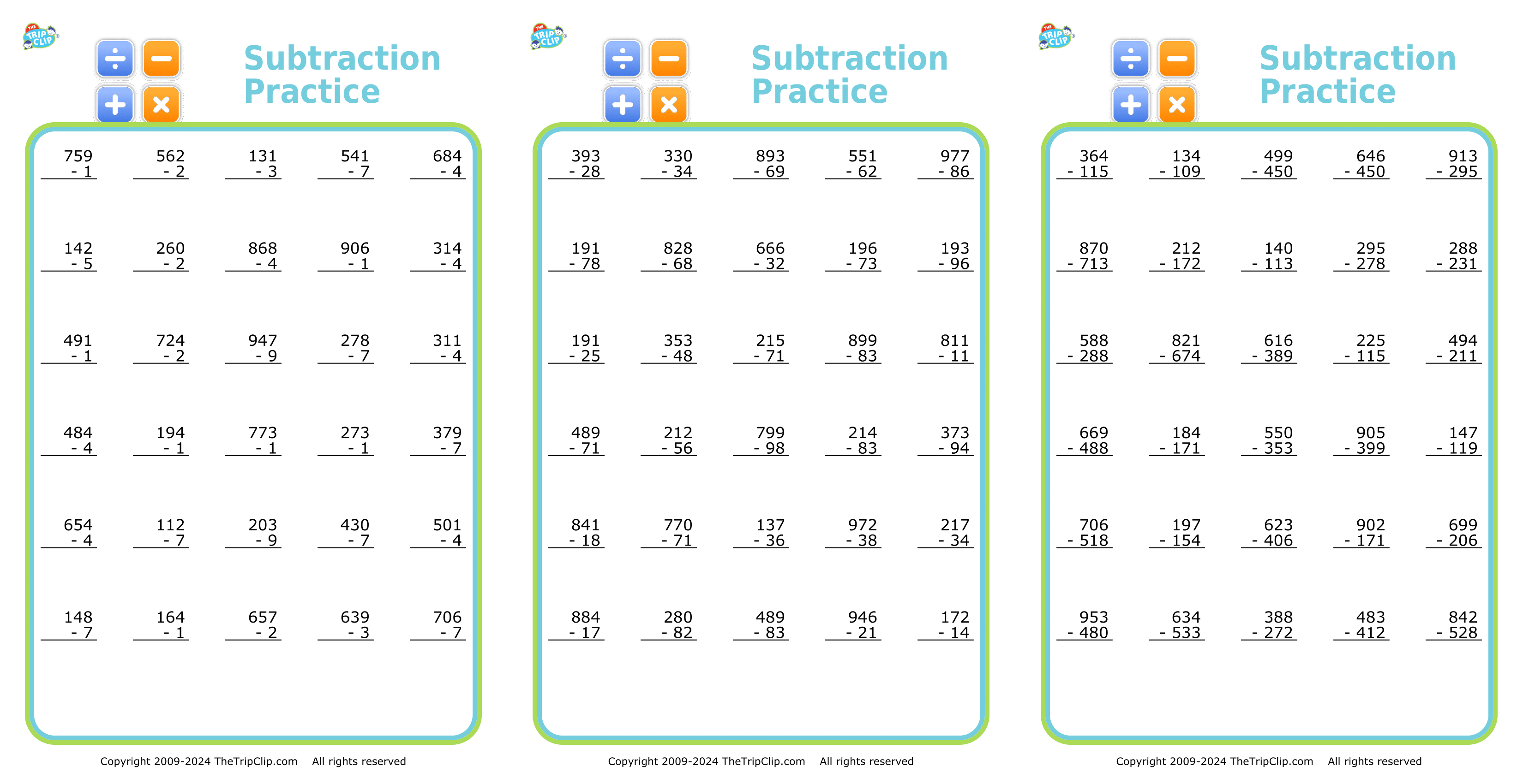 Math: 3-Digit Subtraction (PDF)
