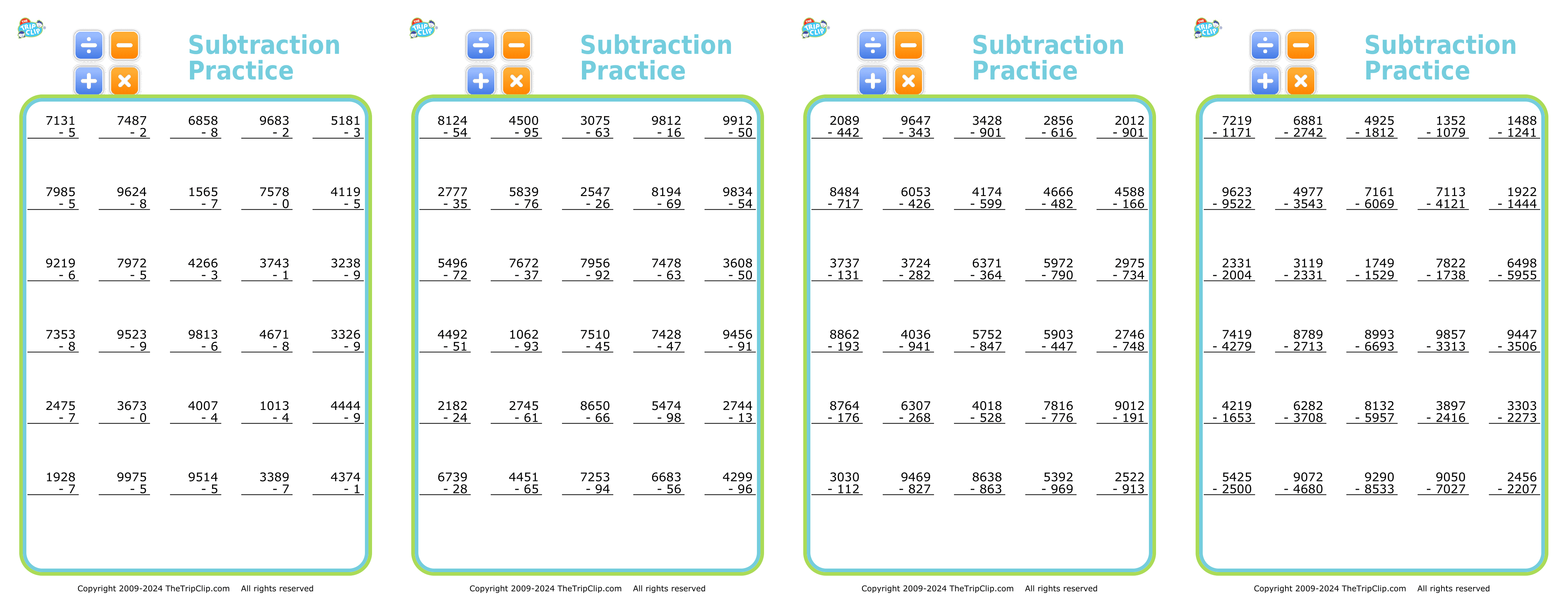 Math: 4-Digit Subtraction (PDF)