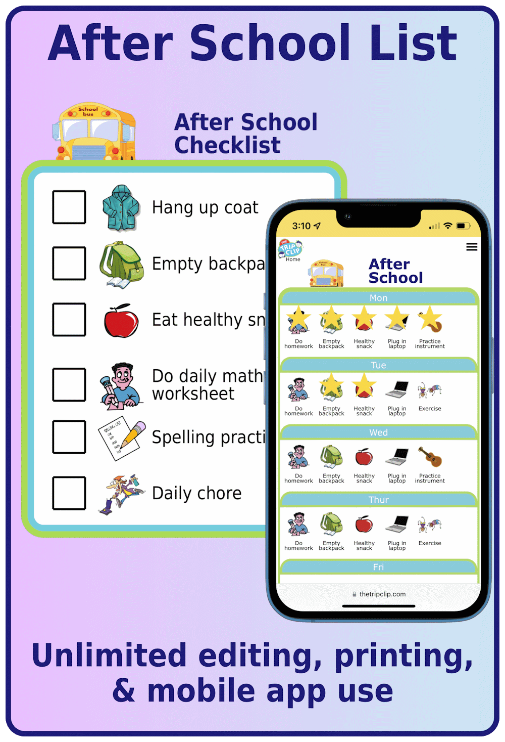 Editable After School Picture Checklists: Mobile & Printed