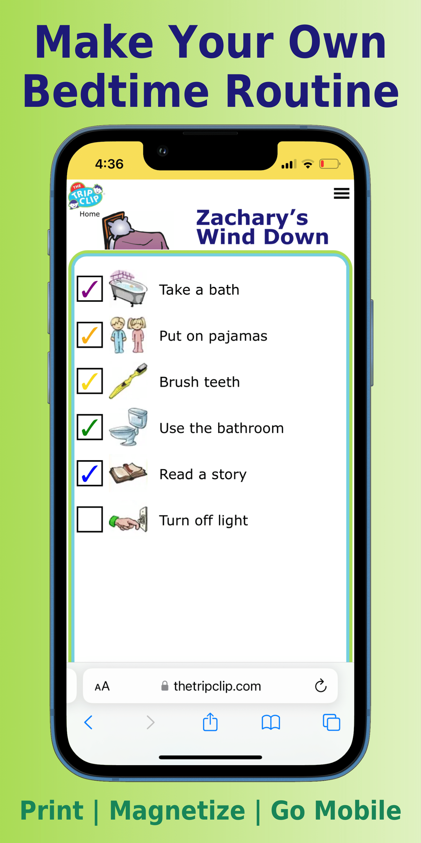 Editable Bedtime Routine Checklists with Pictures: Mobile & Printed