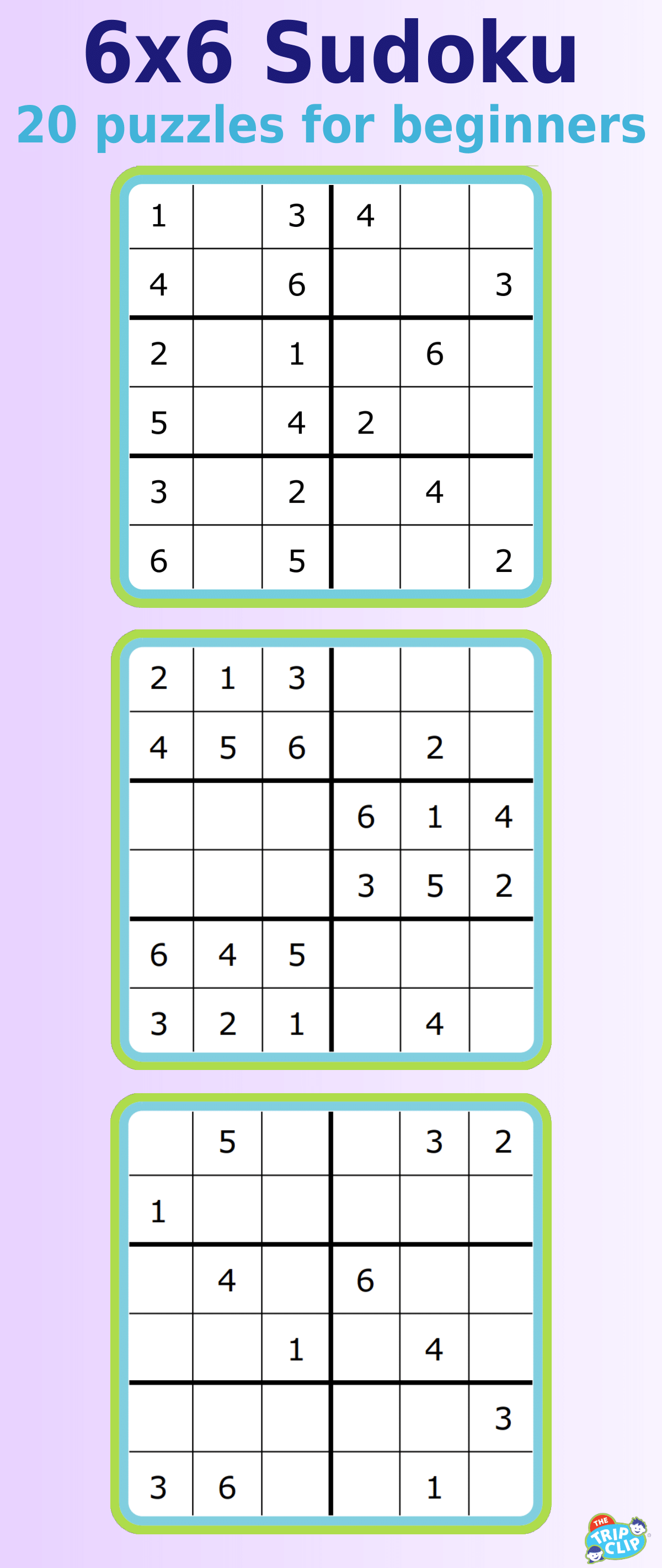 270 Printable Sudoku Puzzles: 4x4, 6x6, & 9x9