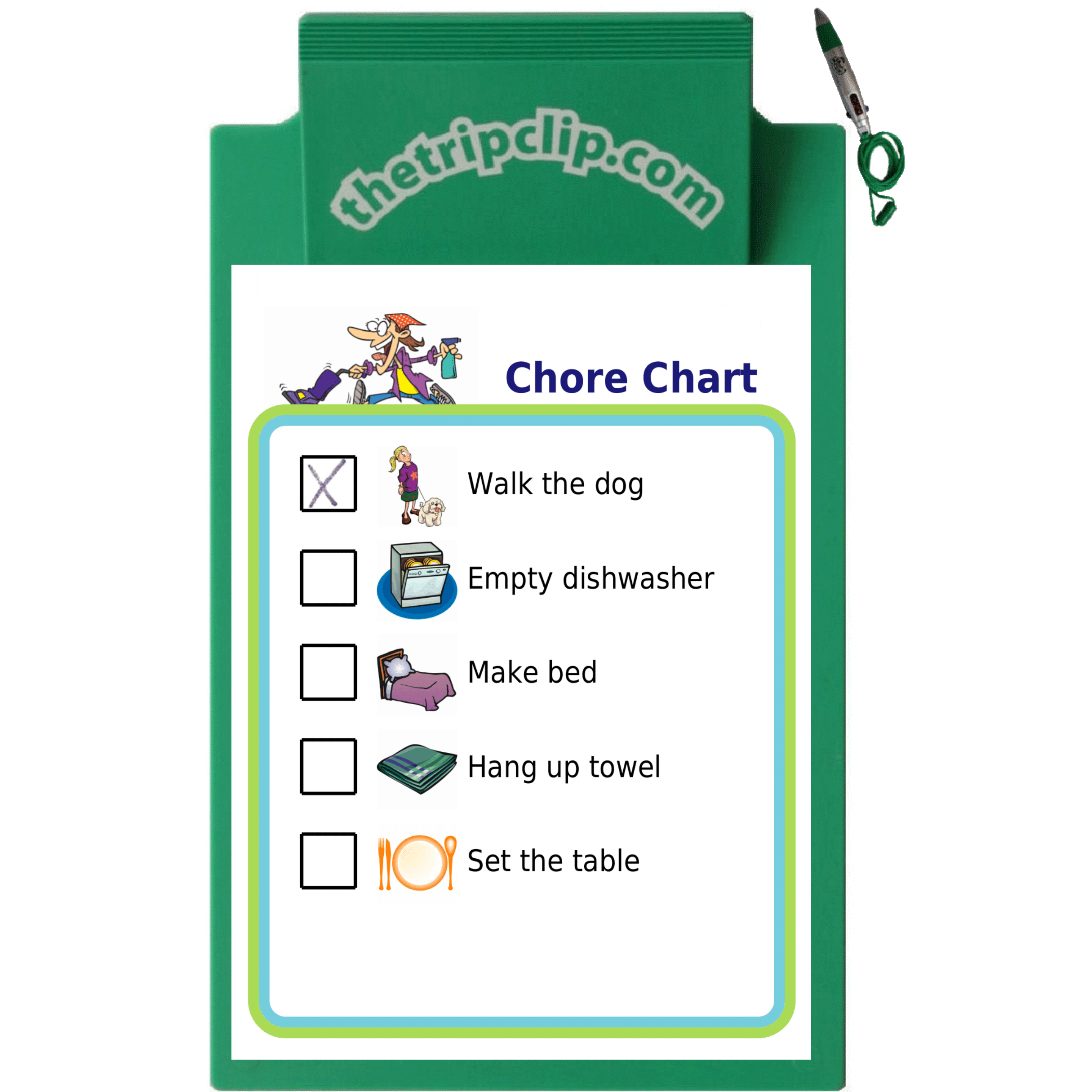 Editable Picture Chore Charts w/ Kid Clipboard & 4-Color Pen