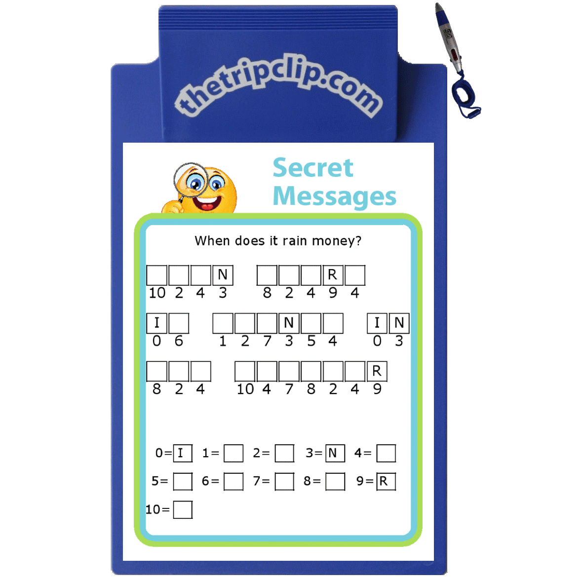 Custom Secret Message Puzzles, Kid-sized Clipboard & 4-Color Pen