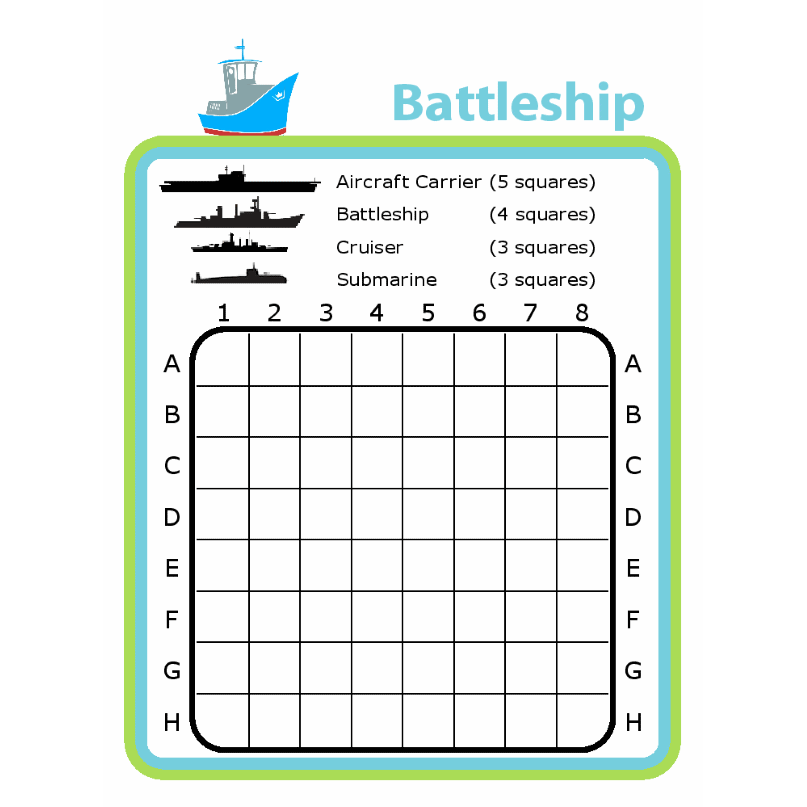 Printable Battleship Game 8x8 and 10x10
