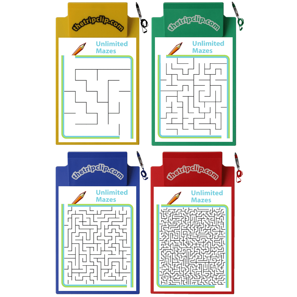 Unlimited Printable Mazes Beginner to Expert w/ Kid Clipboard & 4-Color Pen