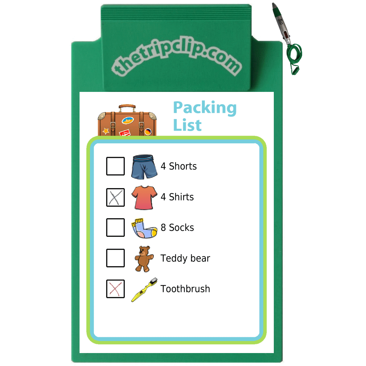 Editable Picture Packing Lists w/ Kid Clipboard & 4-Color Pen