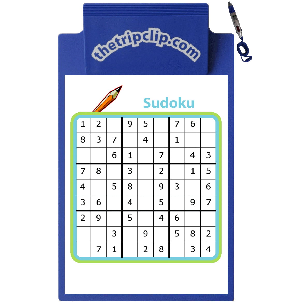 270 Printable Sudoku Puzzles: 4x4, 6x6, 9x9 w/ Kid Clipboard & 4-Color Pen